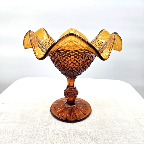 Source Unknown | Art | Vintage Amber Glass Diamond Point Compote | Poshmark